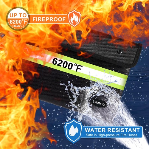 Fireproof Document Bag with Water Resistant Zipper,6200°F Heat ...