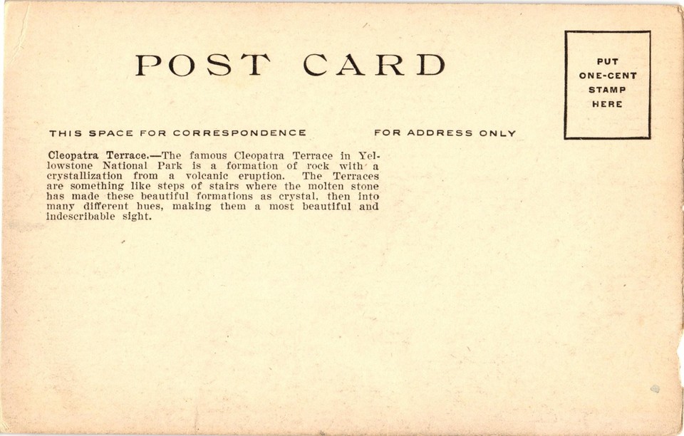 Vintage Cleopatra Terrace Yellowstone National Park Postcard Hand ...