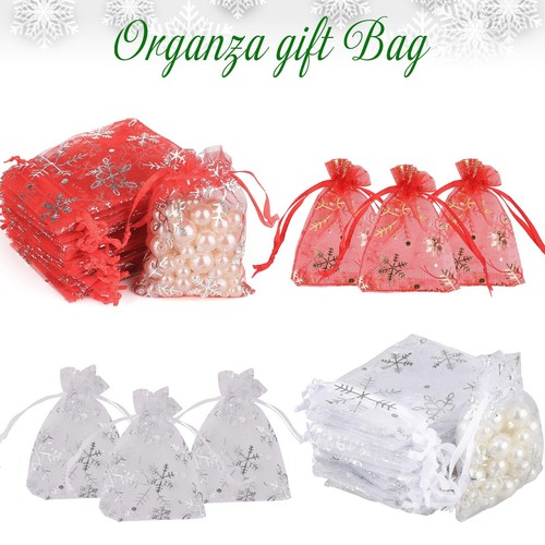 1-100Pcs Snowflake Pattern Organza Bag Christmas Gift Candy Wedding ...