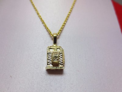 14 KT GOLD PLATED SLOT MACHINE CHARM PENDANT & 18 INCH ROPE CHAIN SET ...