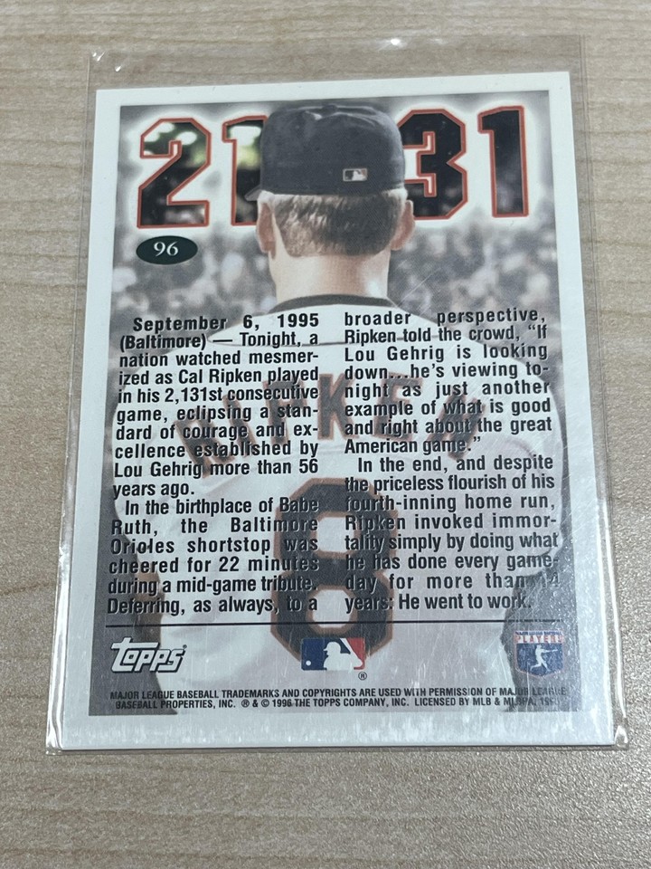 1996 Topps #96 Cal Ripken Baseball HOF | eBay