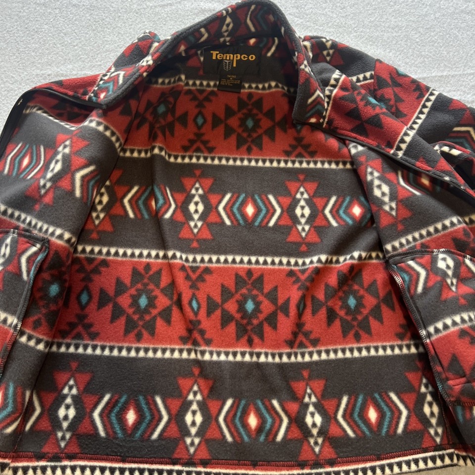 Tempco Mens Fleece Jacket Medium Full Zip Southwestern Aztec Western ...