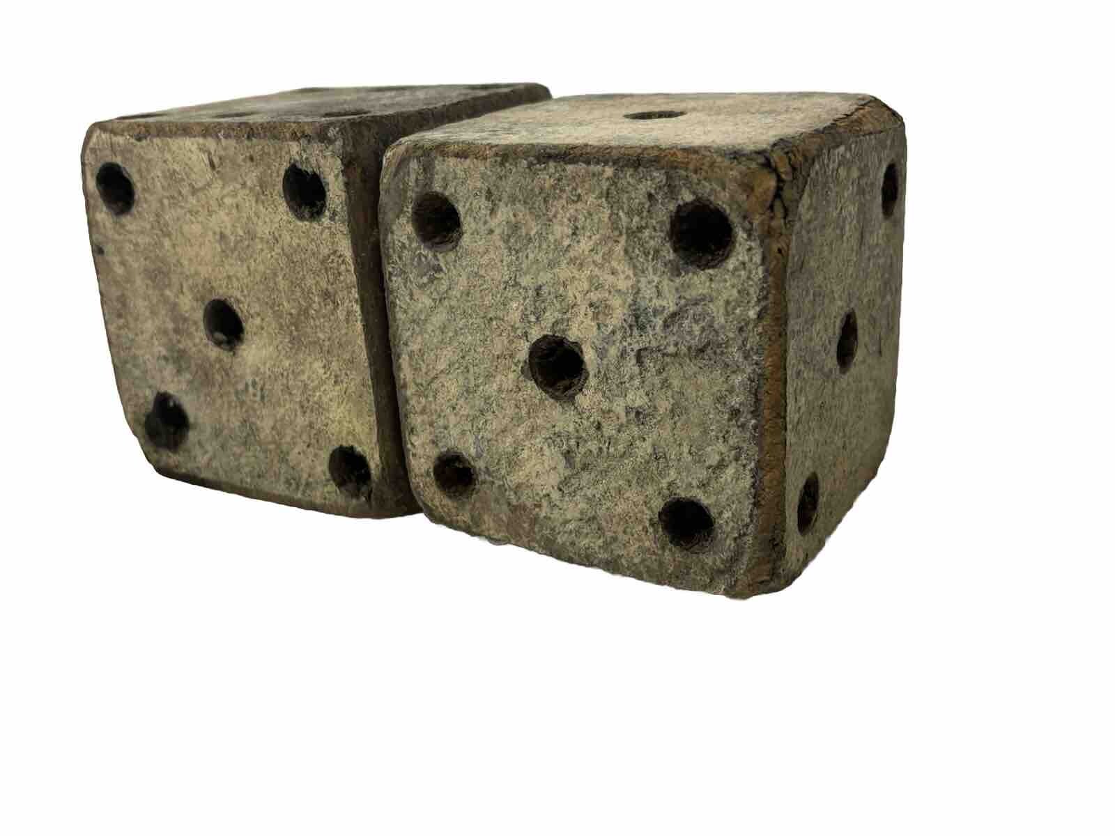 Large 3.25” Antique Vintage Wood Dice Primitive Paint Folk Art Carnival ...