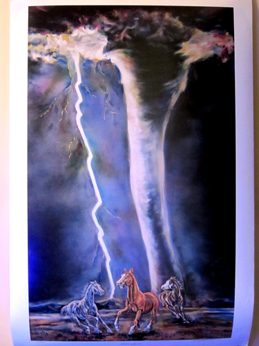 RARE LARRY DENSON ART PRINT HORSES LIGHTNING STORM TORNADO SIGNED ...