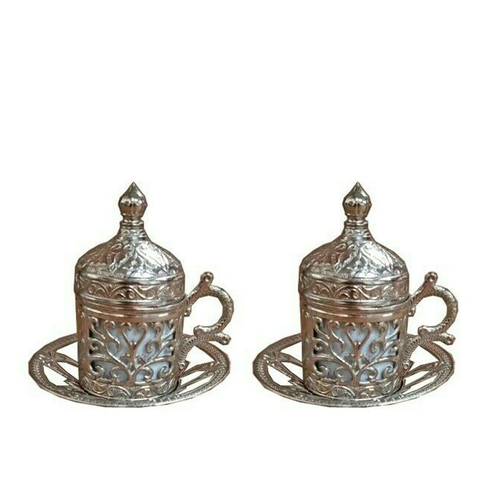 Ottoman Turkish Silver Metal Tea Coffee Saucers Cups Tray Set - Over ...