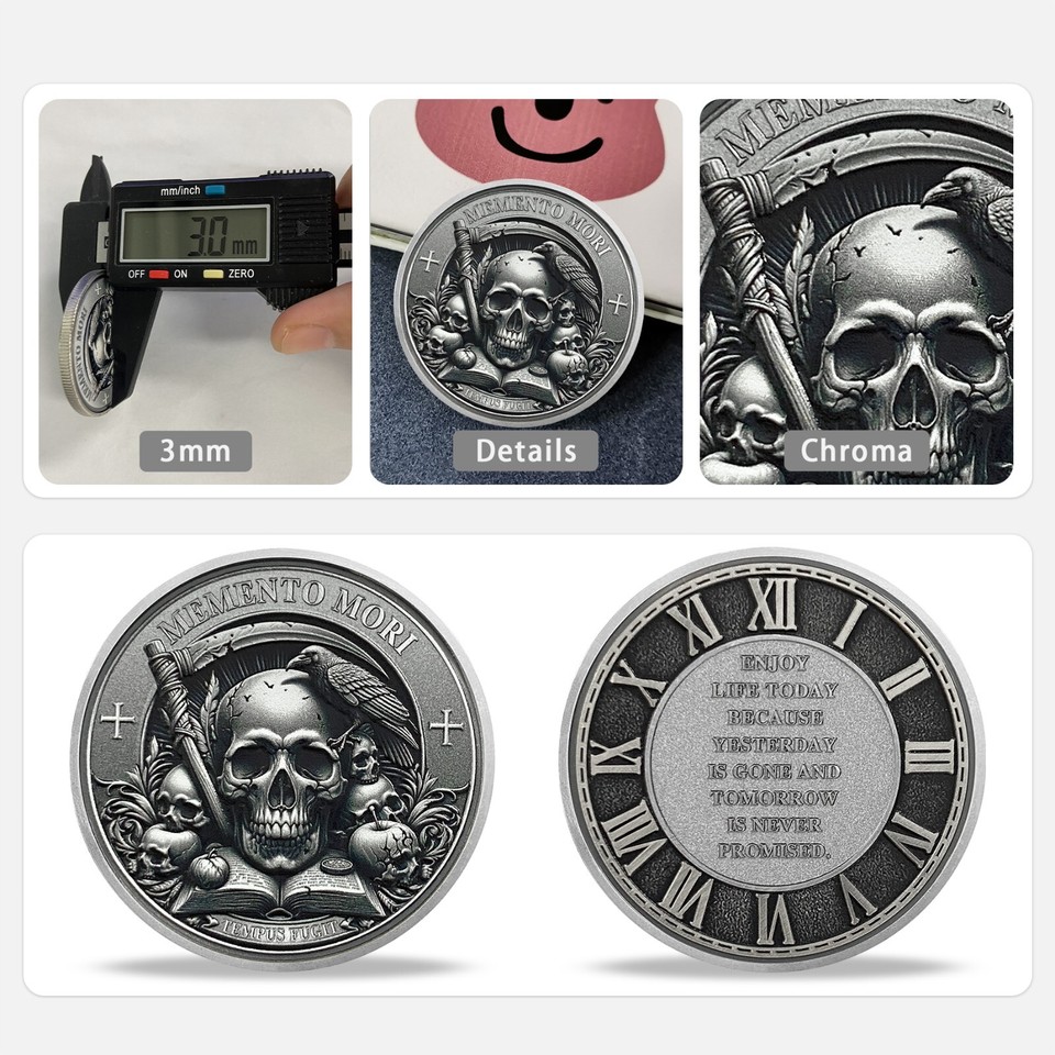 Skull Memento Mori Coin Memento Vivere Daily Stoic Challenge Coin Gifts ...