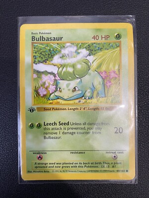 1999 Pokemon Base Set 1st Edition Shadowless Bulbasaur Card 44/102 | eBay