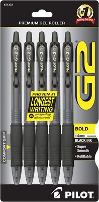 Pilot G2 Retractable Gel Ink Pens Bold Point Black 10 Pack Smooth ...