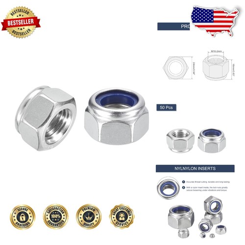 Self-Locking Nylon Insert Hex Nuts - 50 Pcs M16x2, Rust and Corrosion ...