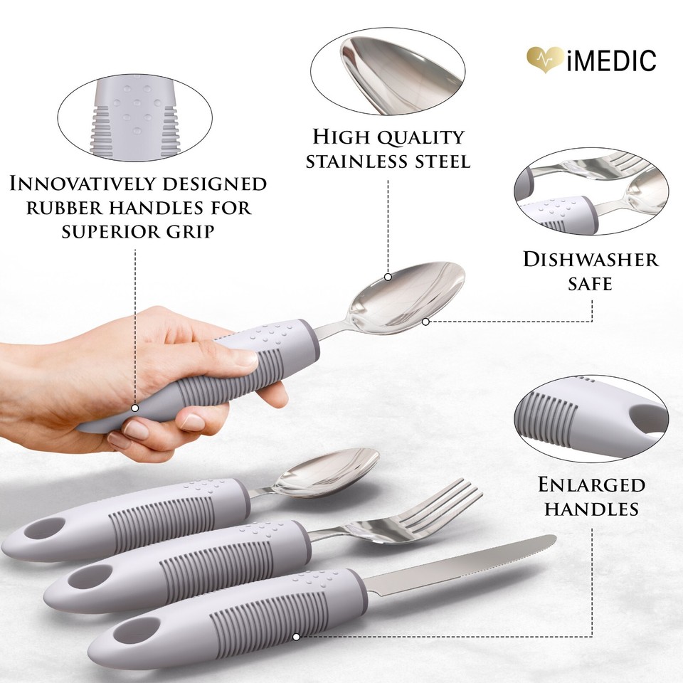 Disabled Cutlery Set Elderly Grip Easy Eating Fork Spoon Disability Aid ...