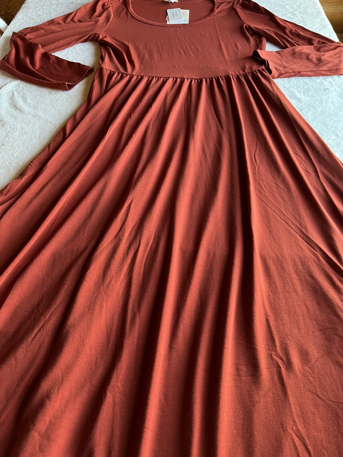 LuLaRoe Ryane Long Sleeve Empire Waist Dress Orange Brown Solid 14/16 ...