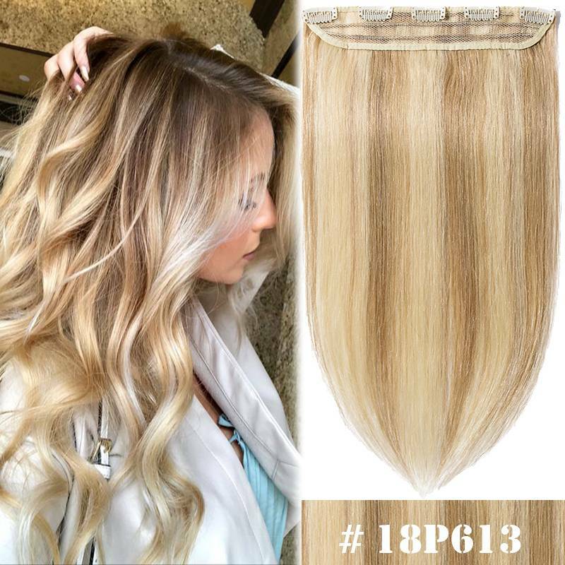 One Piece Clip In 100% Remy Human Hair Extensions Full Head Ombre 18 ...