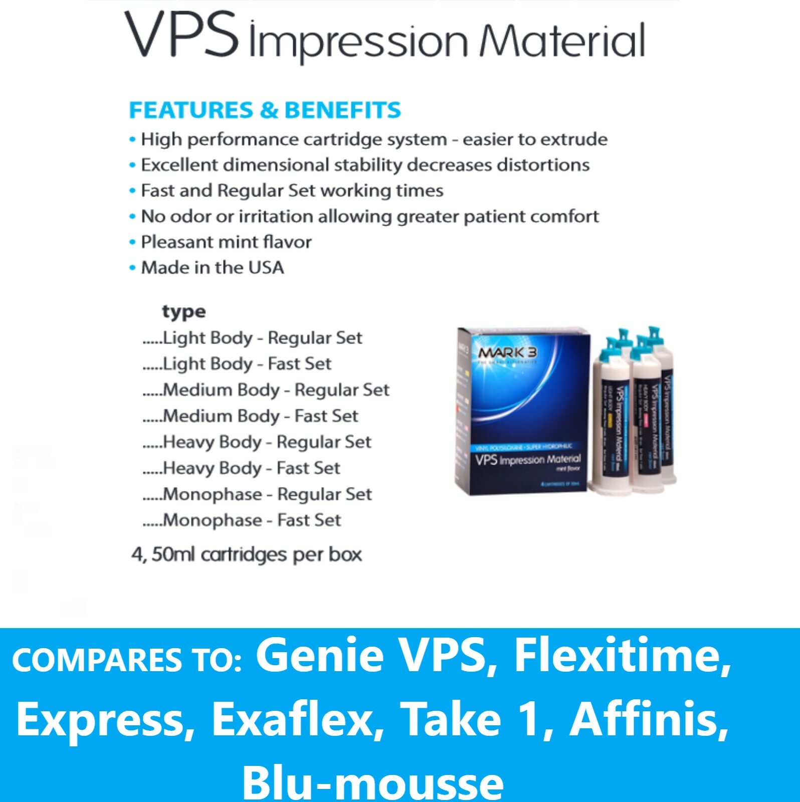 Dental MEDIUM BODY REGULAR SET VPS Impression Material PVS 50ML, 1-16 ...