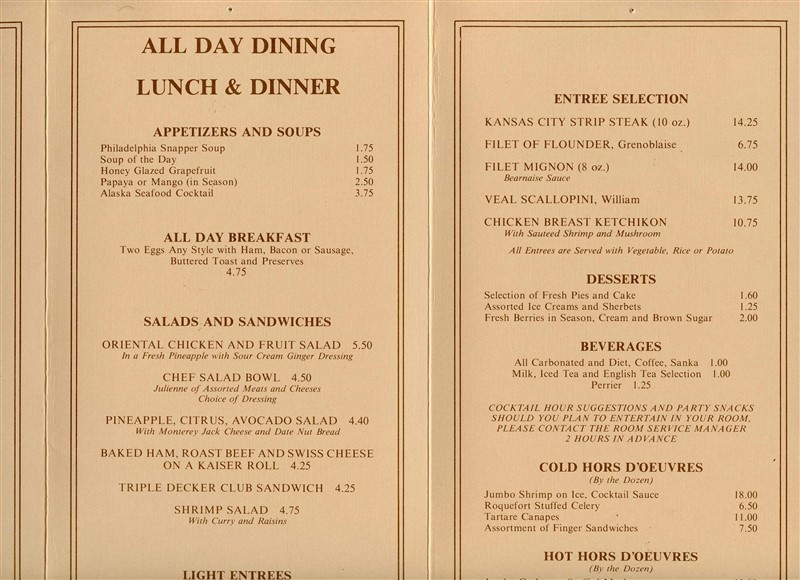 Sheraton Royal Hotel Room Service Menu Kansas City Missouri 1970's | eBay