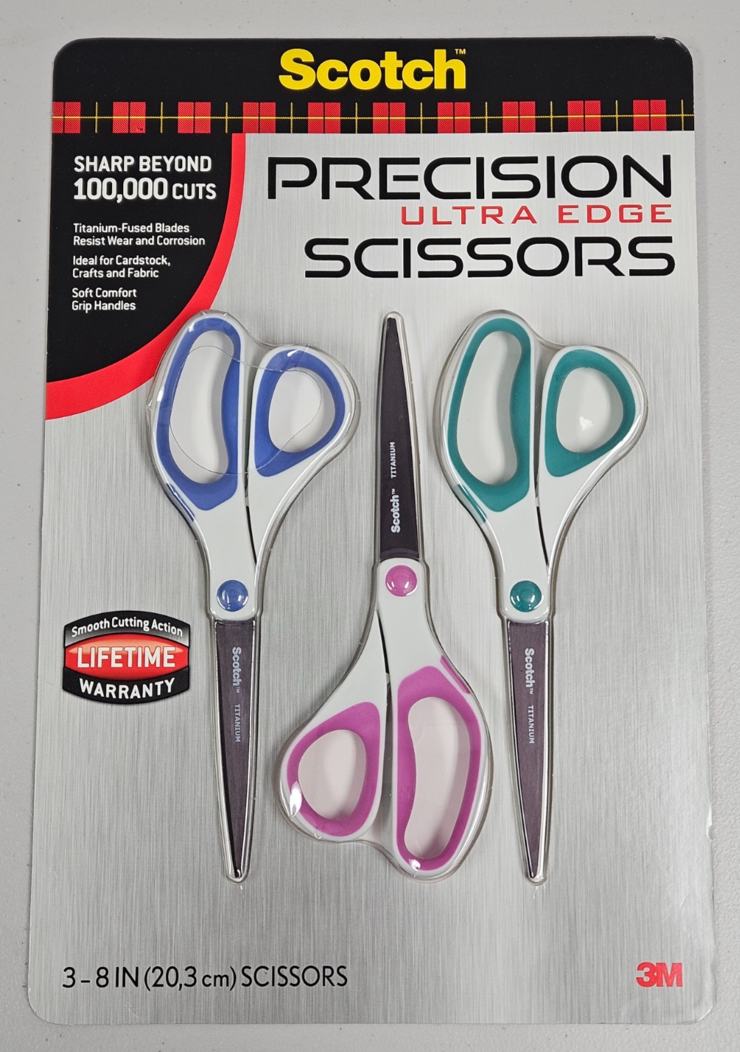 Set of 3 Scissors Scotch 3M Titanium Precision Ultra Edge 8" Scissor ...