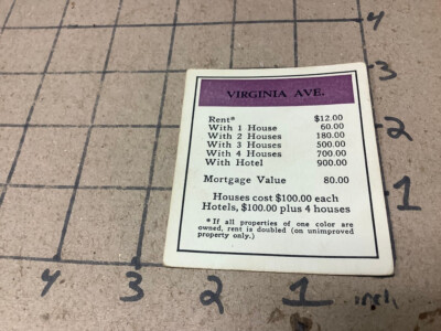 Original 1935 Monopoly PRE PATENT single sided Property Card ...