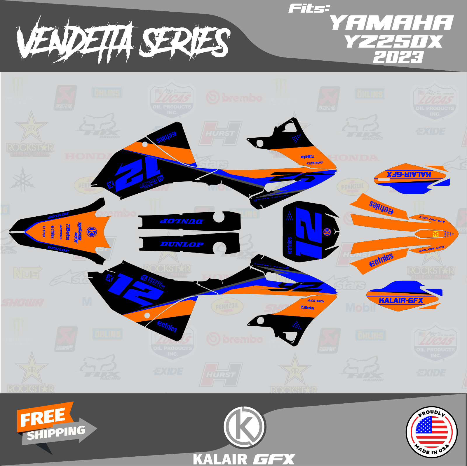 Graphics Decal Kit for YAMAHA 2-stroke YZ250X (2023-2025) Vendetta ...