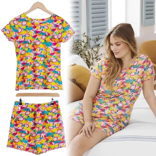 Avon Pyjamas Set Ladies Nightwear Summer Short Sleeve Fruits Print ...