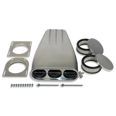 For Single/Dual Carb 4BBL Polished Aluminum Bug Catcher Finned Hood Air ...