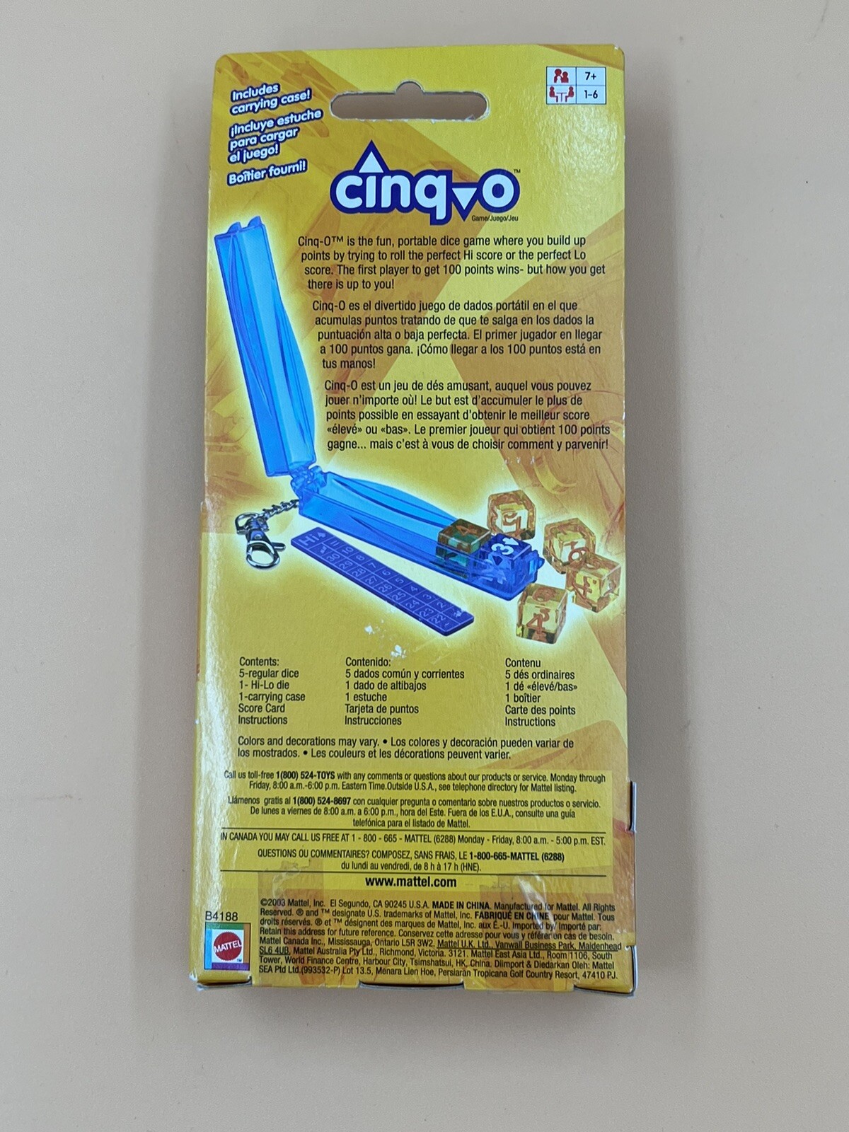 Cinq-o Hi Lo Dice Game by UNO Key Chain Carrying Case Mattel B4188 for ...