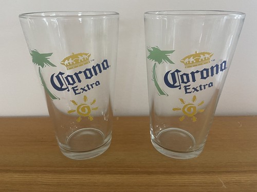 CORONA EXTRA -- PINT BEER GLASS - PALM TREE & SUN DESIGN - Set Of 2 ...