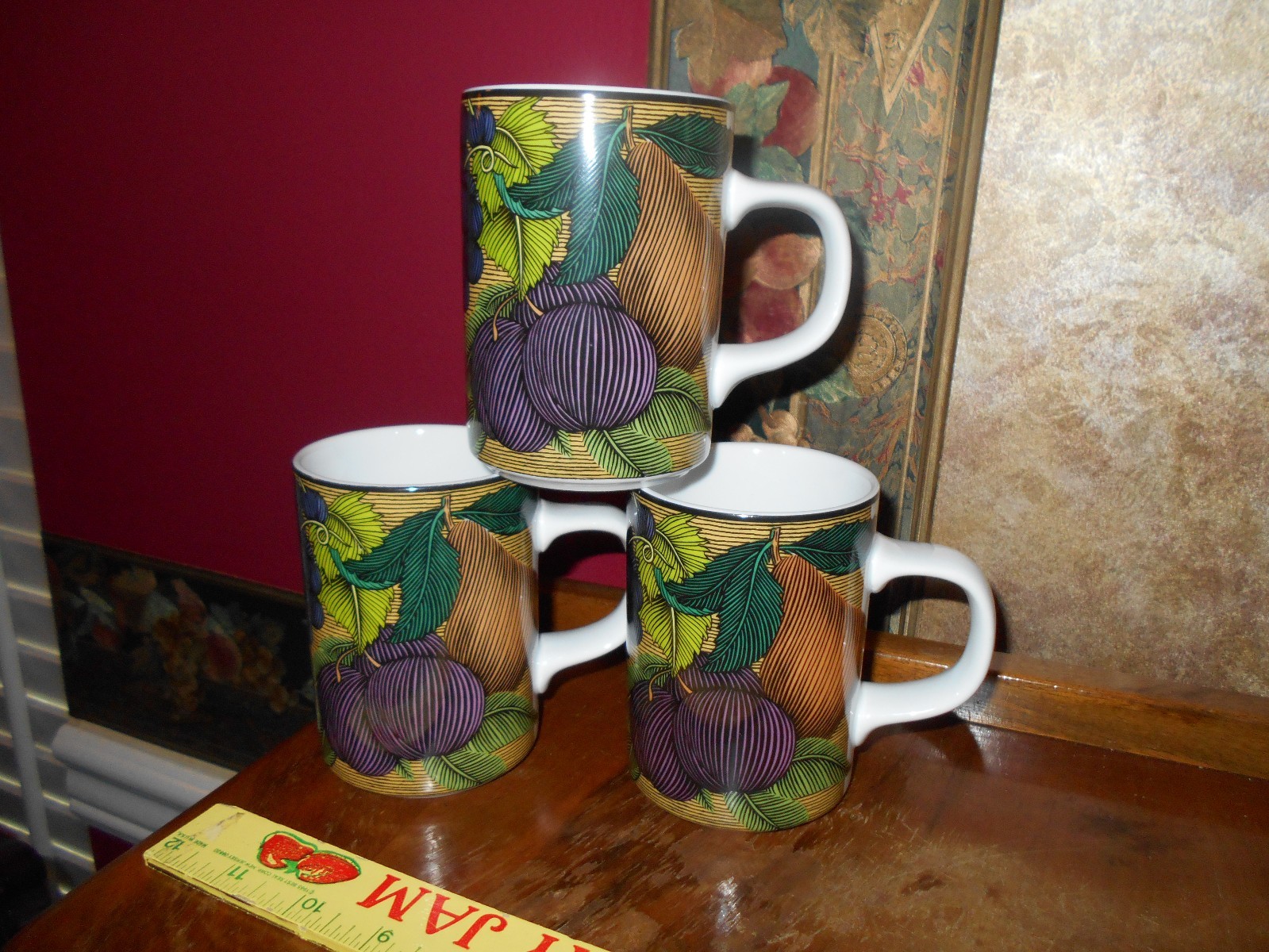 Discontinued Dansk Cornucopia Mugs Cups Beakers Set 3 Pumpkins Grapes ...