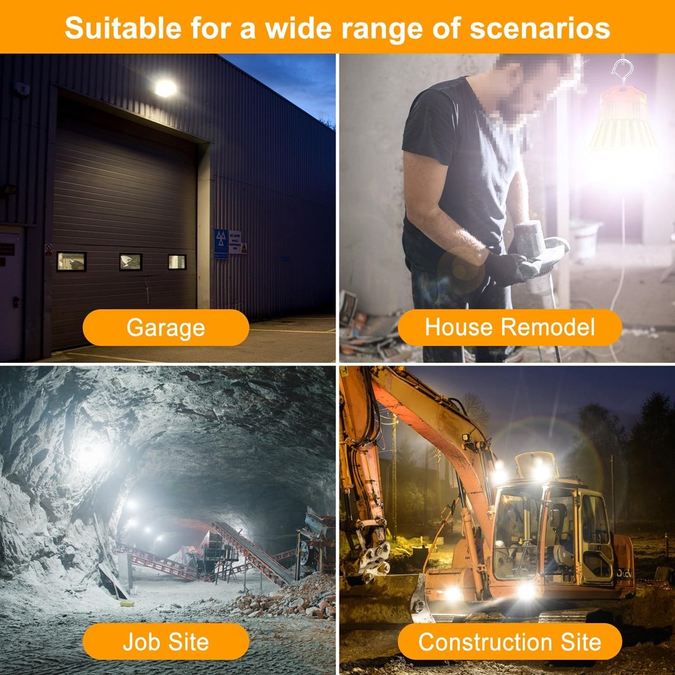 2Pack LED Temporary Work Light 100W 14000LM Linkable Construction Job ...