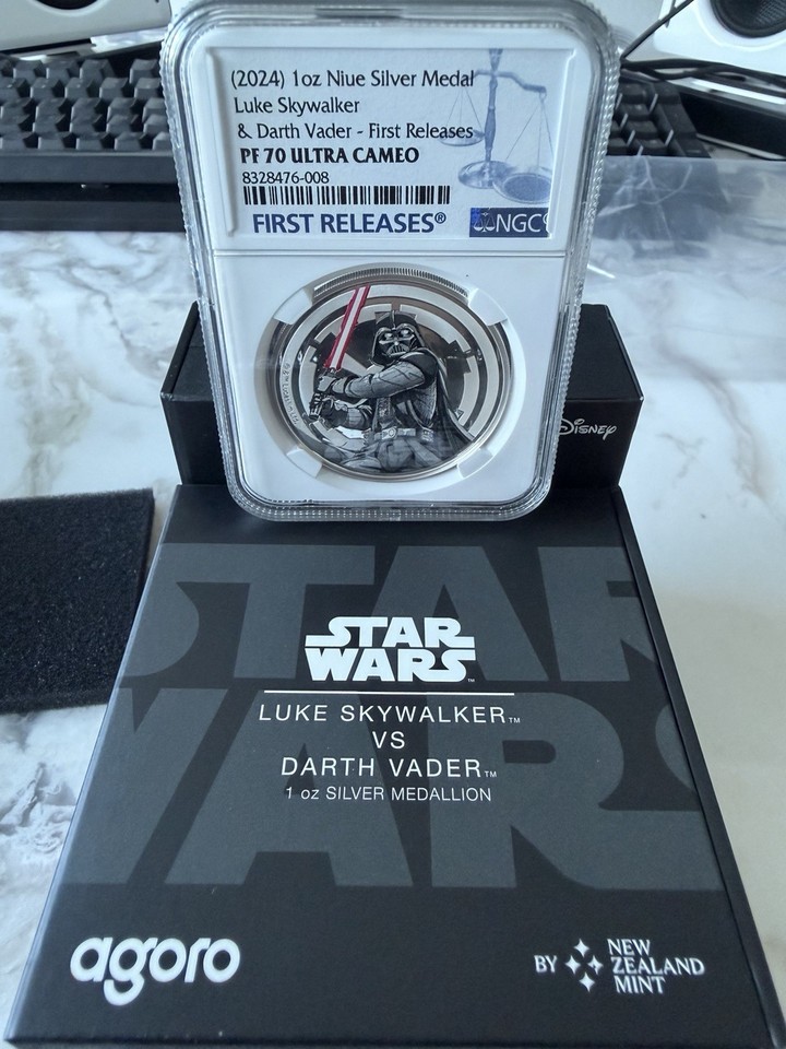 Star Wars 1oz .999 Luke vs Vader PF70, Han vs Boba, Qui-Gon Vs Mual 3/6 ...