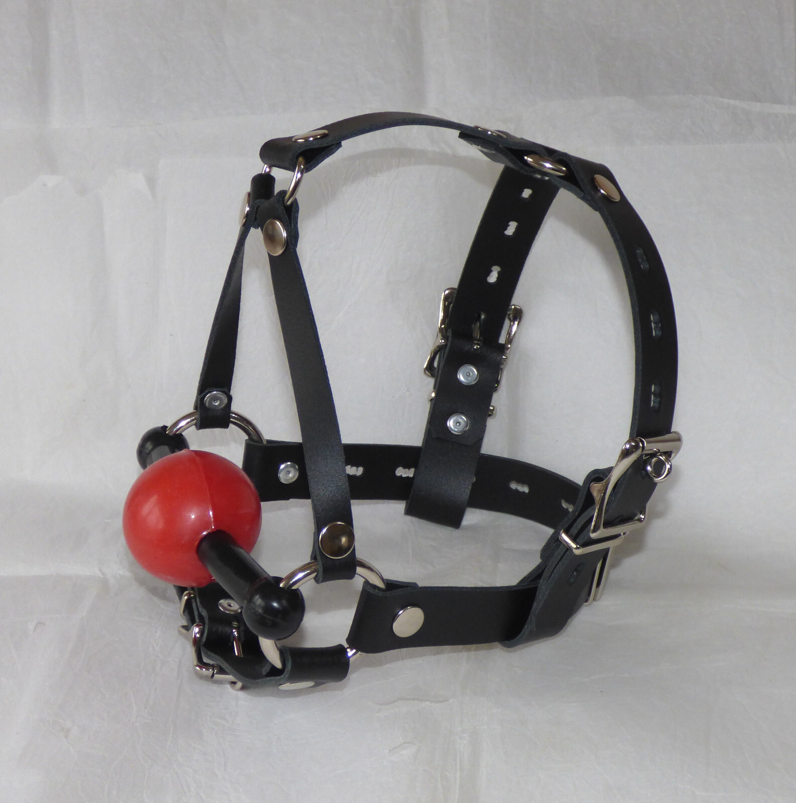 Real Leather LOCKING PONY PLAY 55mm RED BALL GAG bdsm HEAD HARNESS bit ...