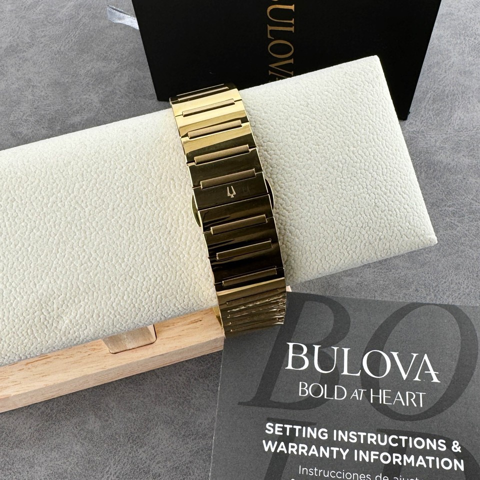 Bulova Men's Gemini Stainless Steel Gold Tone Black Dial 40mm Watch ...