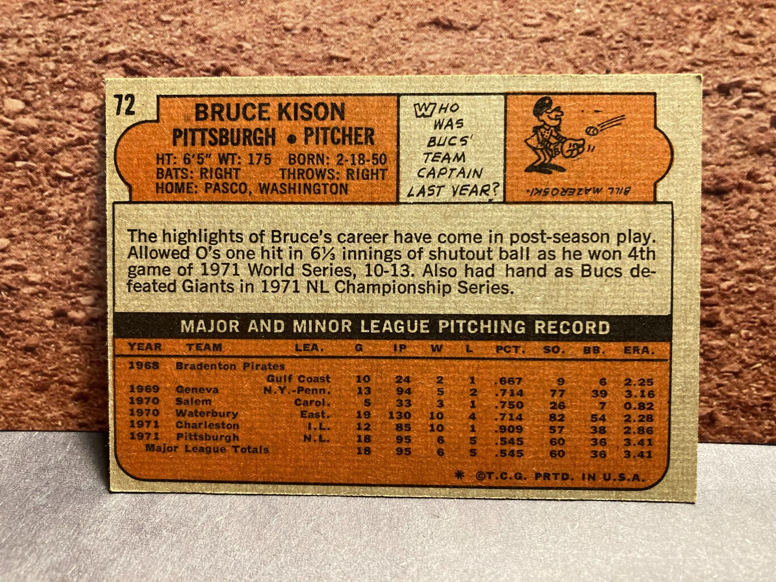 1972 Topps #72 Bruce Kison Baseball Card Pittsburgh Pirates MLB Raw | eBay