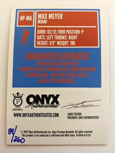 Max Meyer 2022 Onyx Premium Baseball On Card Auto 89/260 RC Marlins | eBay