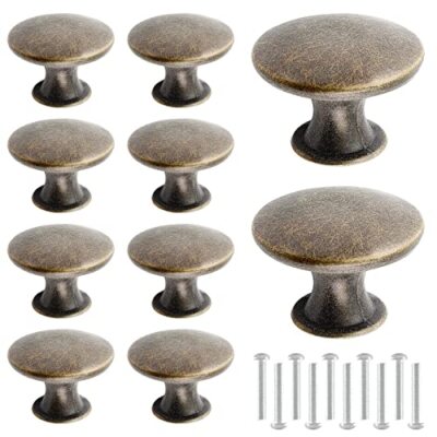10 Pcs Round Rustic Brass Drawer Knobs Hardware Antique Brass Cabinet ...