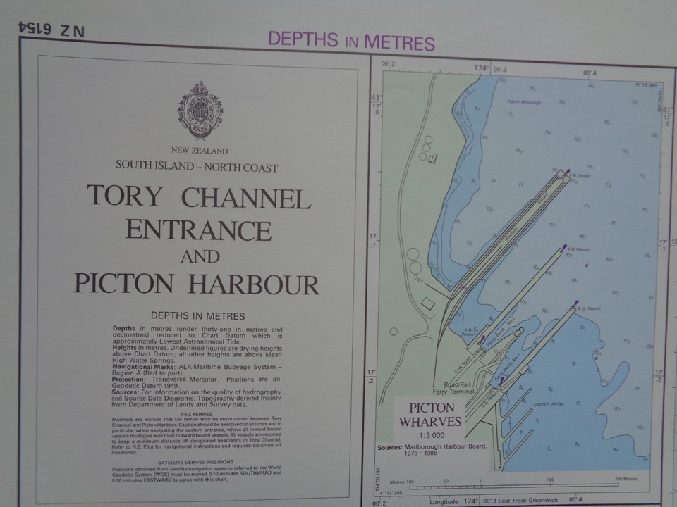 Marine Geographic Map Tory Channel Entrance Picton Harbour New Zealand ...