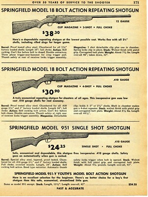 1963 Print Ad of Springfield Model 18 & 951 Bolt Action Shotgun | eBay