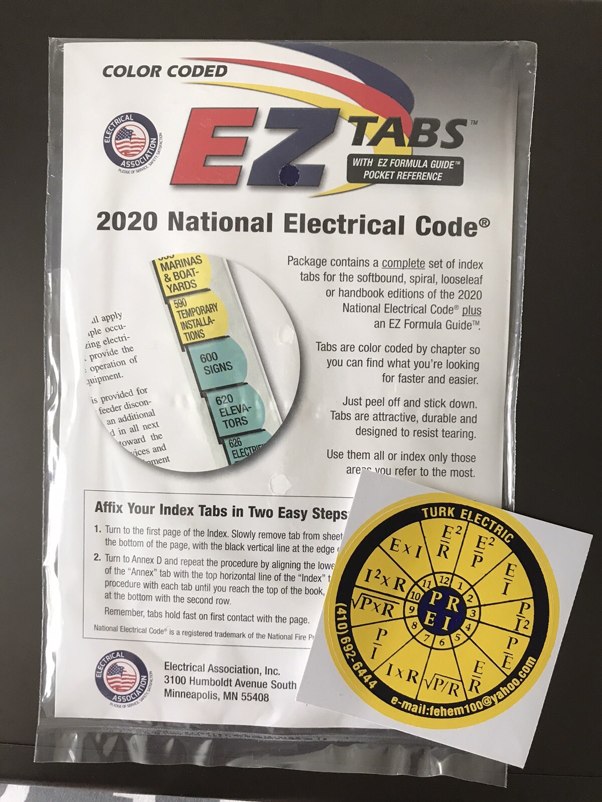 Authetic 2X-2020 Color Coded EZ Tabs NEC Code NFPA/Form.G+Ohms law ...