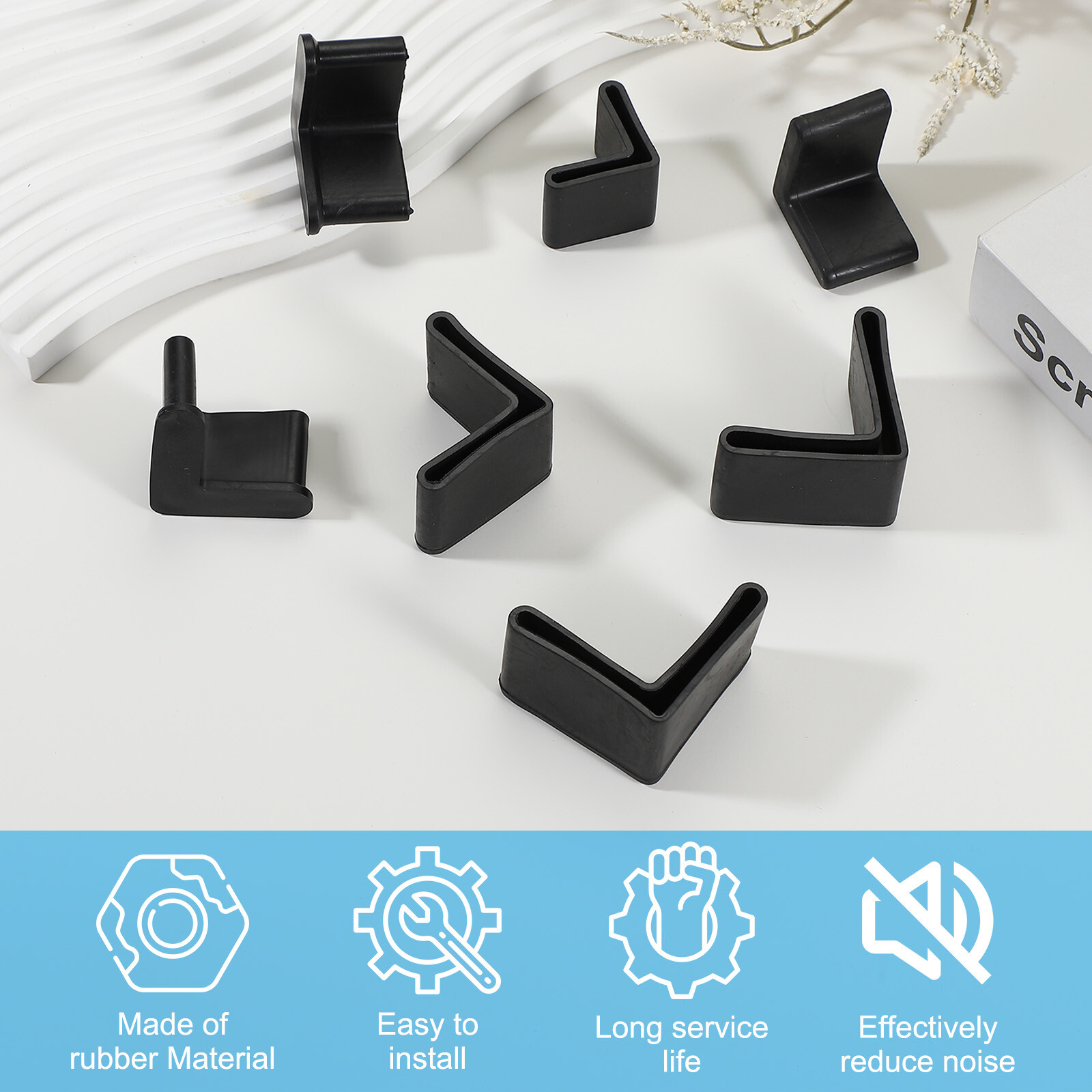 L Shape Leg Pads 1.4" x 1.4", Furniture Leg Cover Protectors Black ...