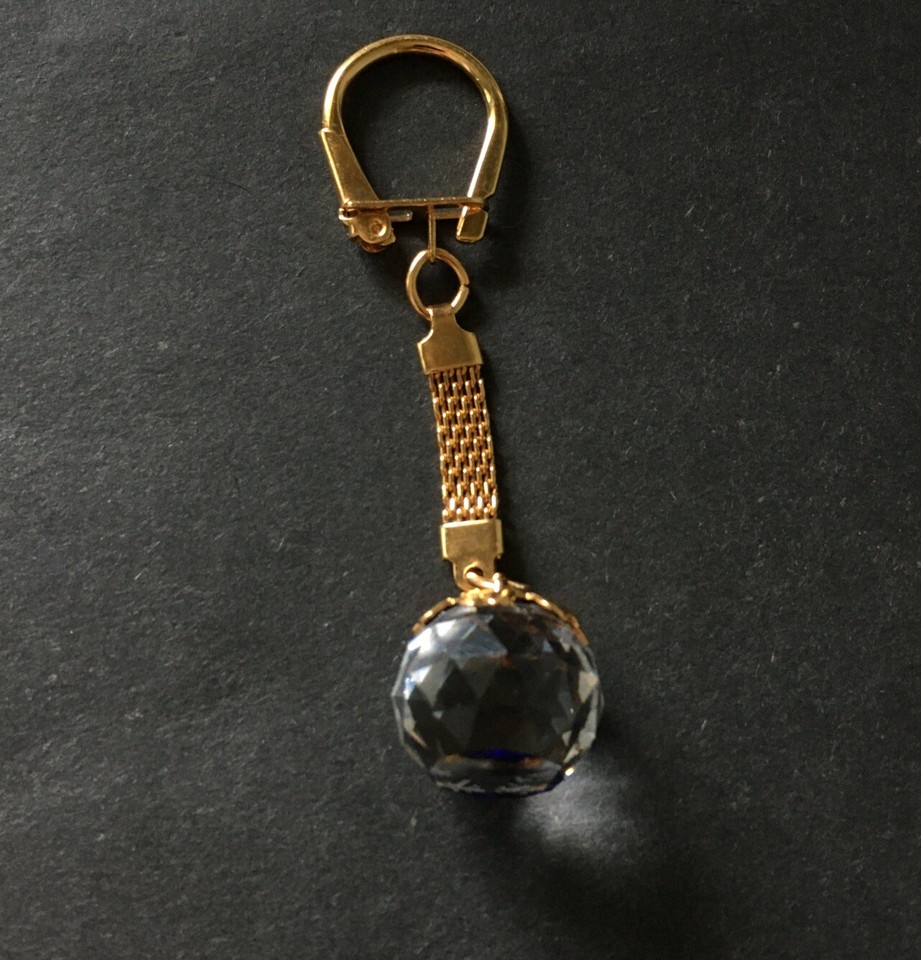 Vintage Keychain HOLLAND Clear Acrylic Prism Round Fob Gold Tone Key ...