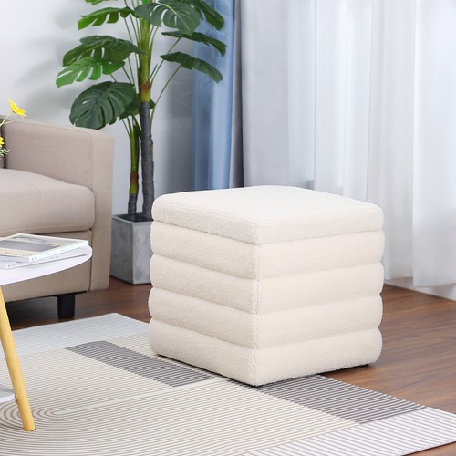 18" Modern Sherpa Storage Ottoman Foot Rest Vanity Stool Fluffy ...