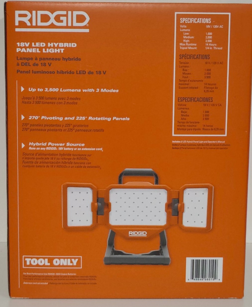 RIDGID 18V Hybrid LED Panel Light Cordless R8698B (Tool Only) NEW | eBay