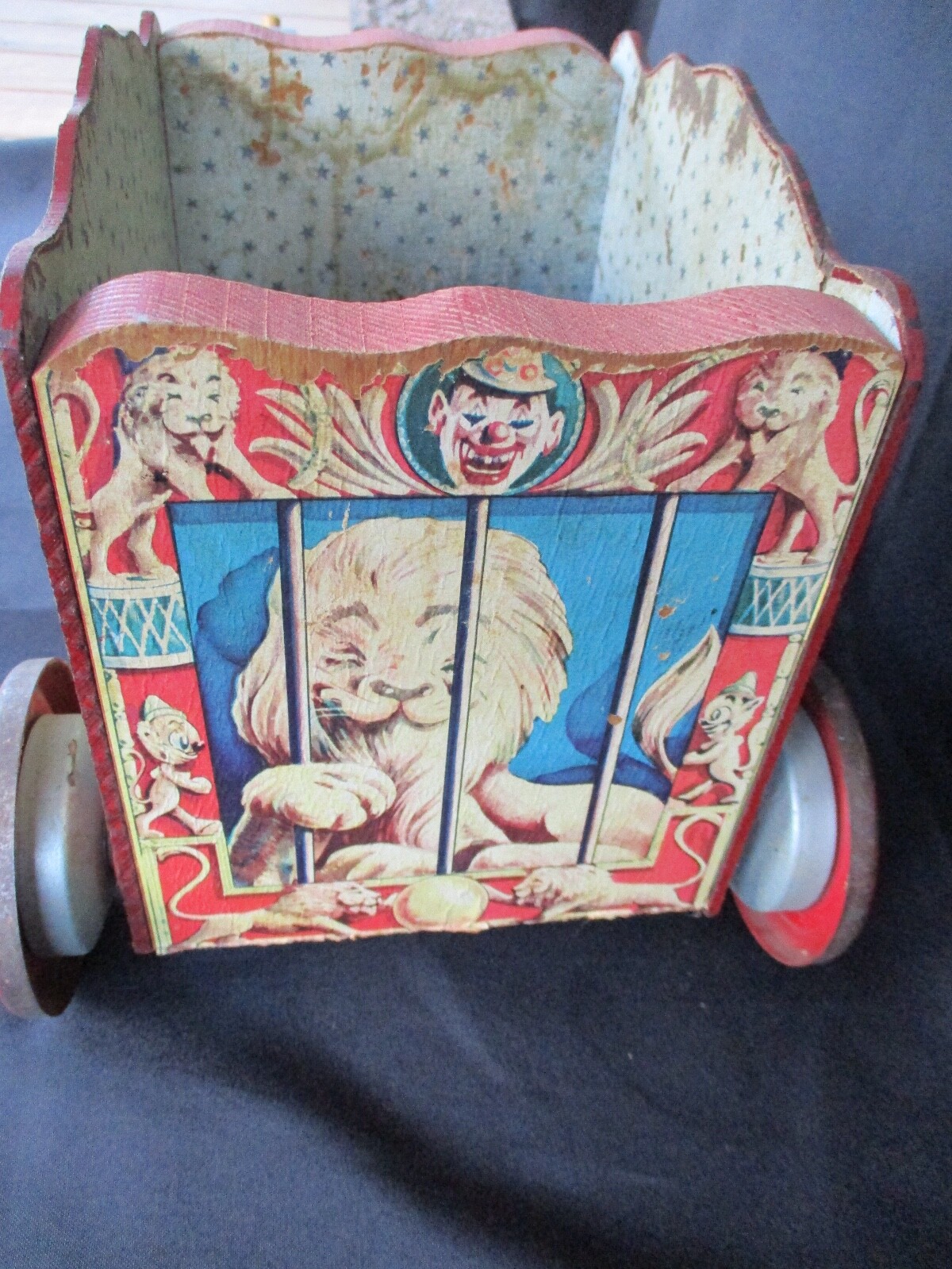 Vintage 1957 Gong Bell Wood Horses & Circus Wagon Pull Toy w/ Metal ...