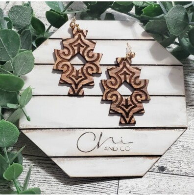 Aztec Tribal earrings CUTE hand painted engraved Bohemian Natural ...