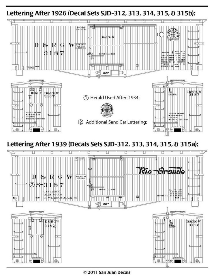 D&RGW 3000 Series BOX CAR On3 On30 Model Railroad Water Slide Decal Set ...