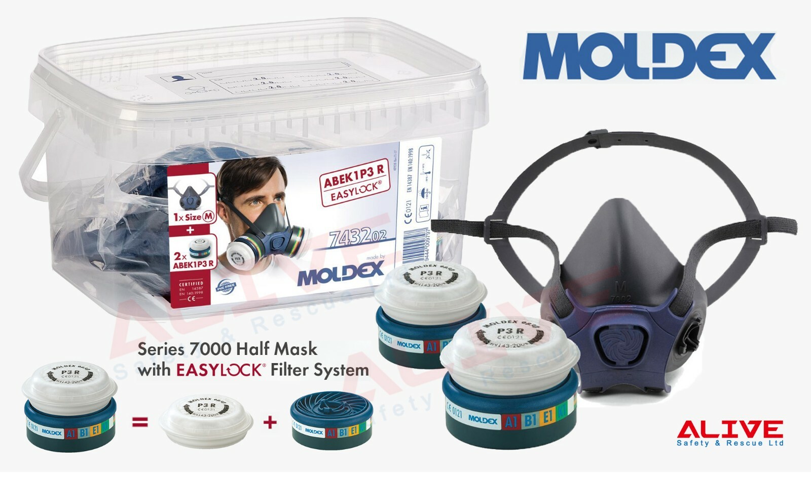 Moldex 7432 Half Mask Pre-Assembled Respirator Size Medium + ABEK1P3 R ...