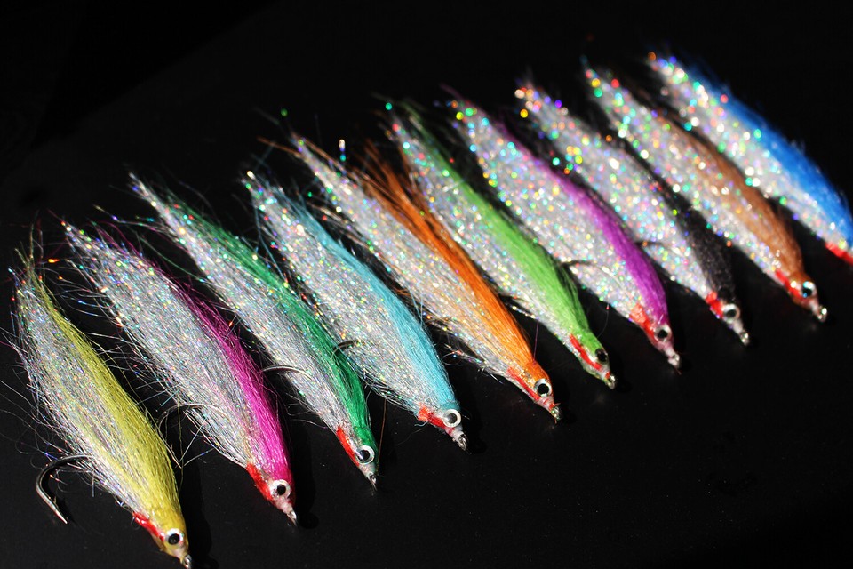 10 pcs 1/0 Holo Silver Salmon Trout Sea Bass Steelhead Minnow Fly ...