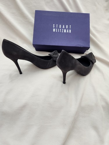 RARE Stuart Weitzman Gray Suede Pumps with Bow Size 11M 4'"Heels Orig ...