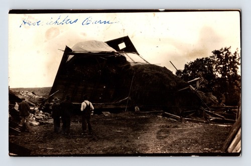 Postcard RPPC Iowa Monona IA Haberichter Barn Tornado Disaster Elkader ...
