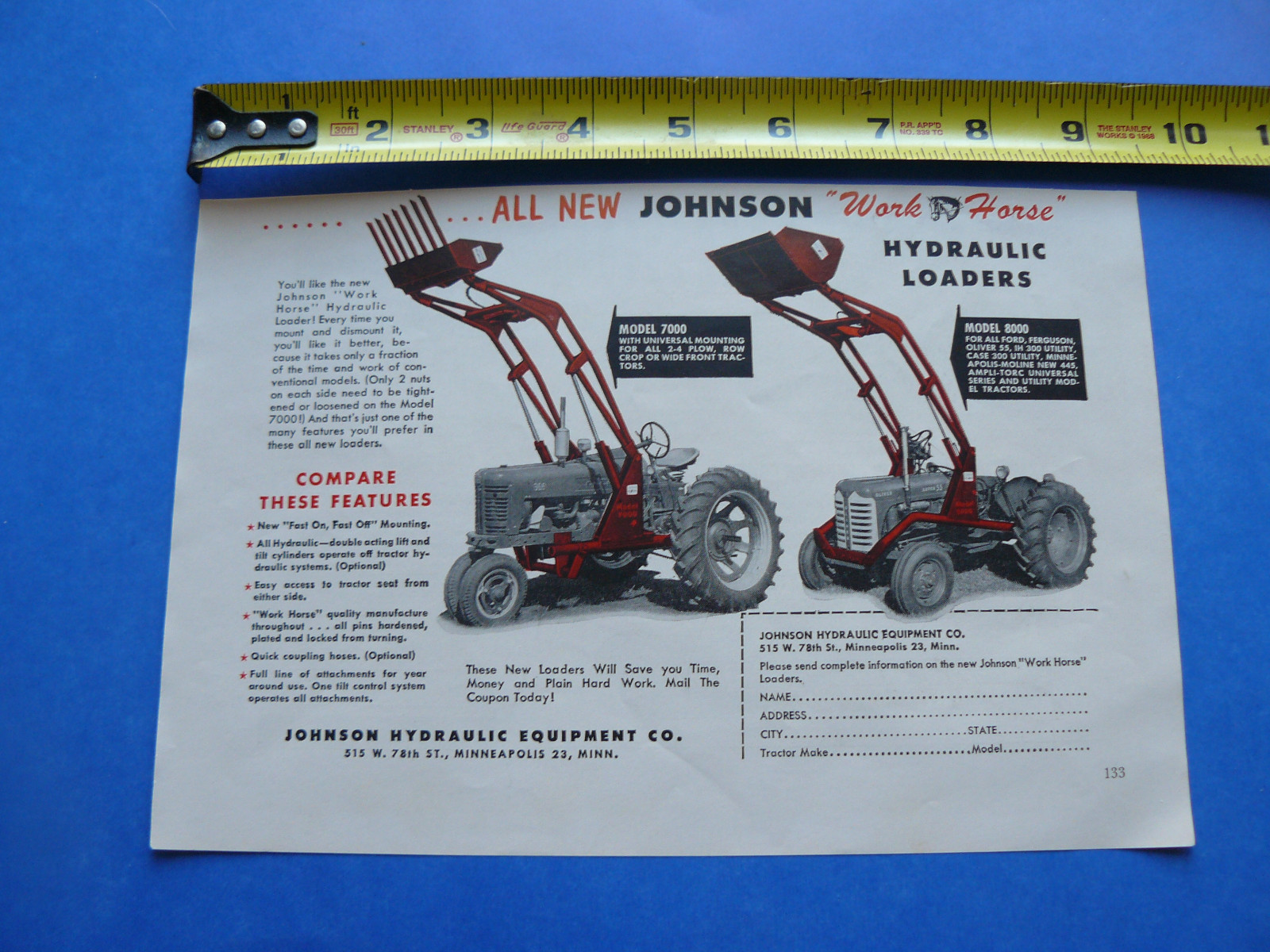 THE FARM - SPRING 1956 - AD- JOHNSON "WORK HORSE" HYDROLIC LOADERS | eBay