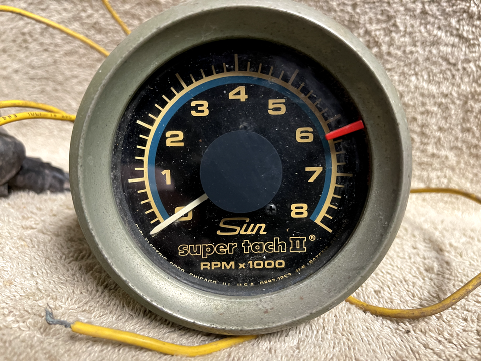 USED SUN SUPER TACH II 8,000 8K RPM BLUE LINE VINTAGE TACHOMETER W ...