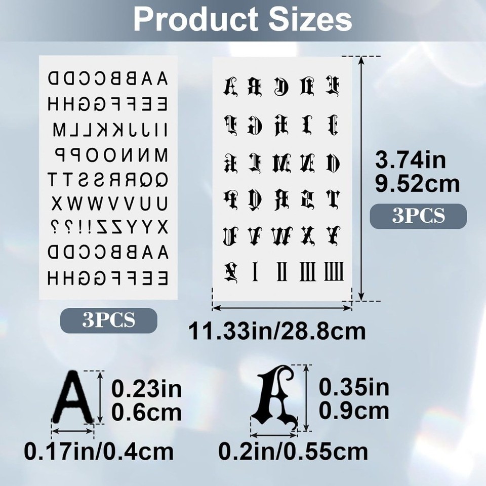 6 Sheets Black Alphabet Letters Temporary Tattoos Waterproof Fake ...